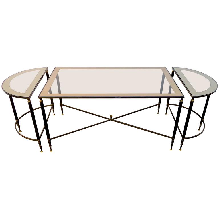 Three-Piece Hollywood Regency Bronze Cocktail Table Set by Maison ...