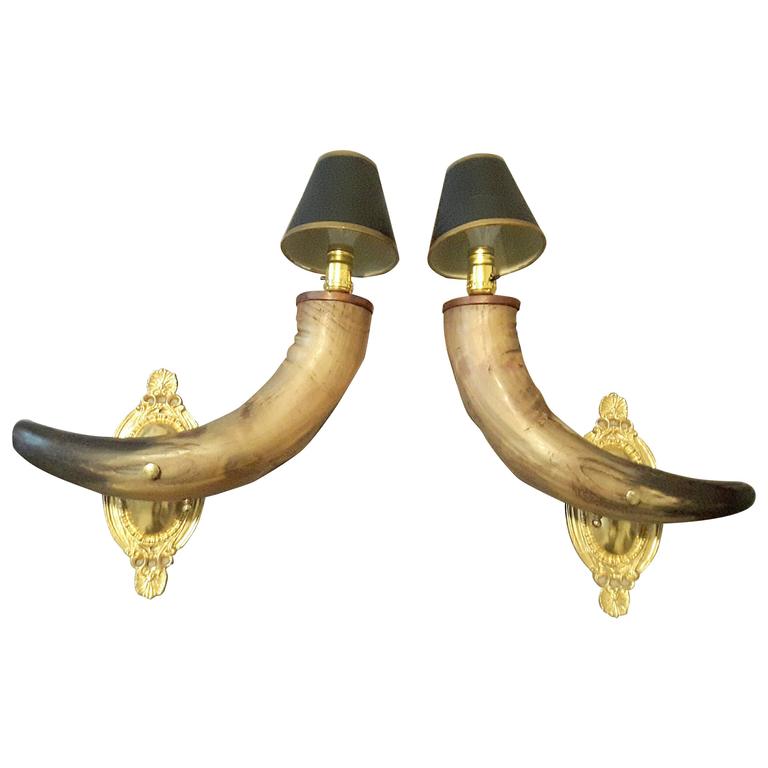 Pair of Horn Wall Sconces for the Trophy Room, Library, Games Room, Man ...