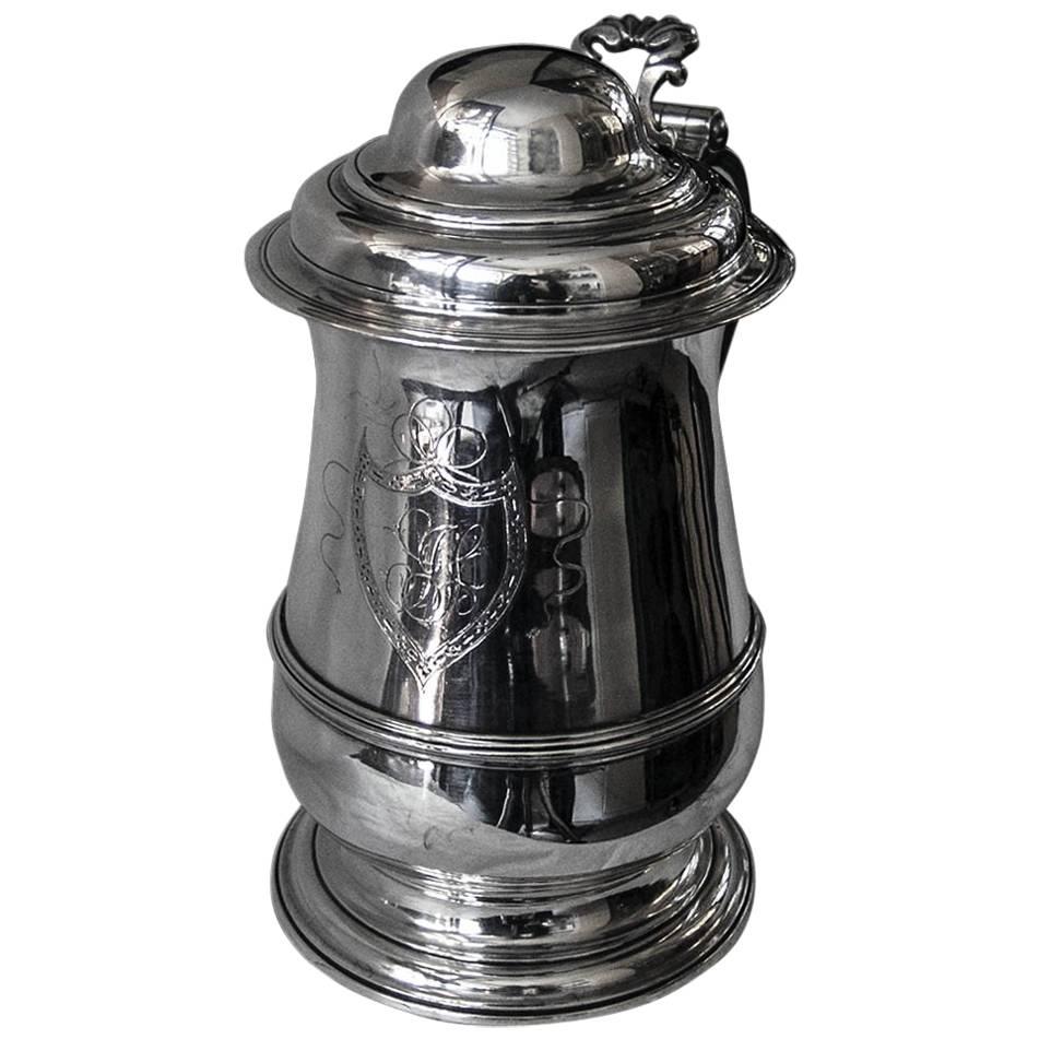 Antique English Sterling Silver Lidded Tankard For Sale at 1stDibs