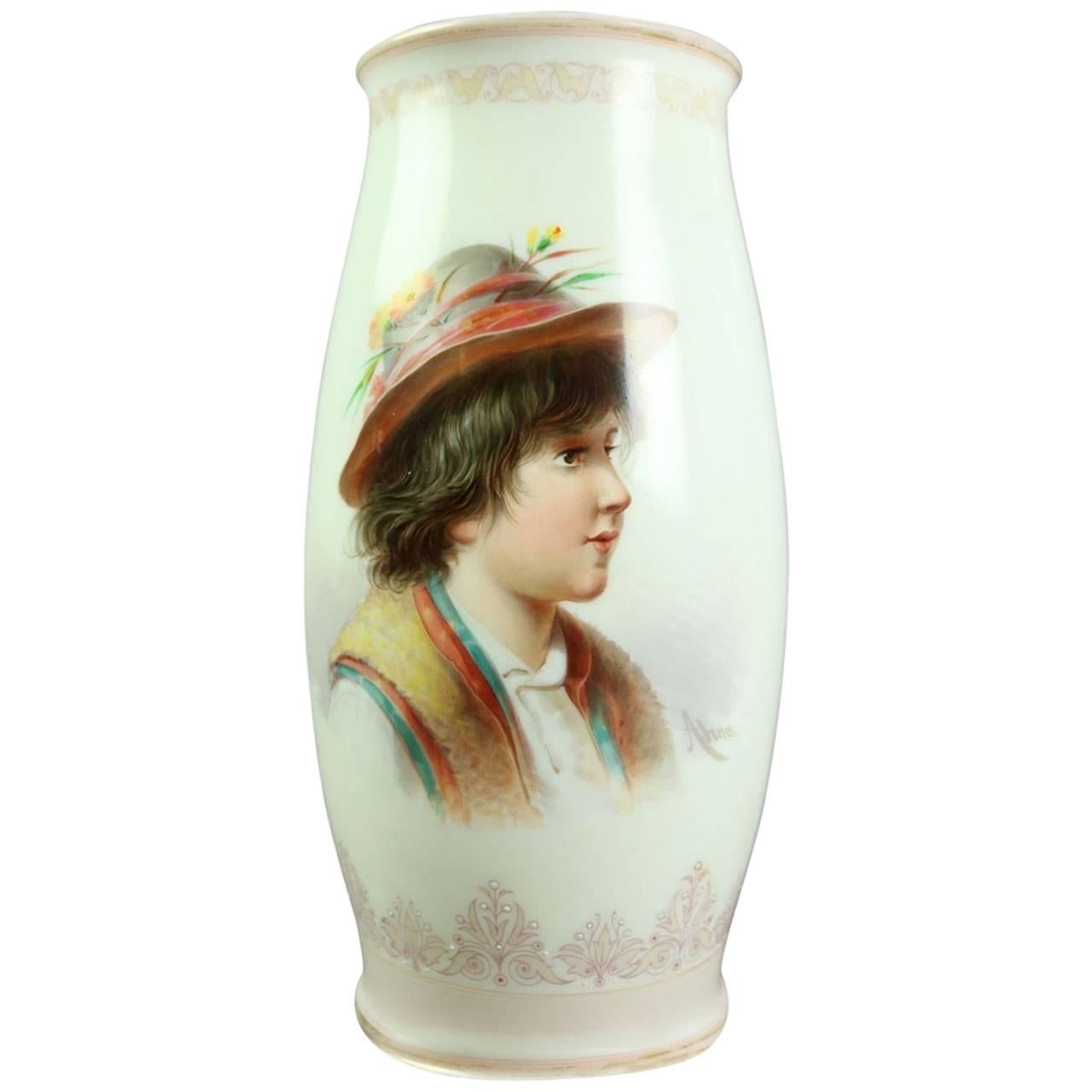 Antique Baccarat School Opaline Portrait Vase Hand Painted by Joseph ...