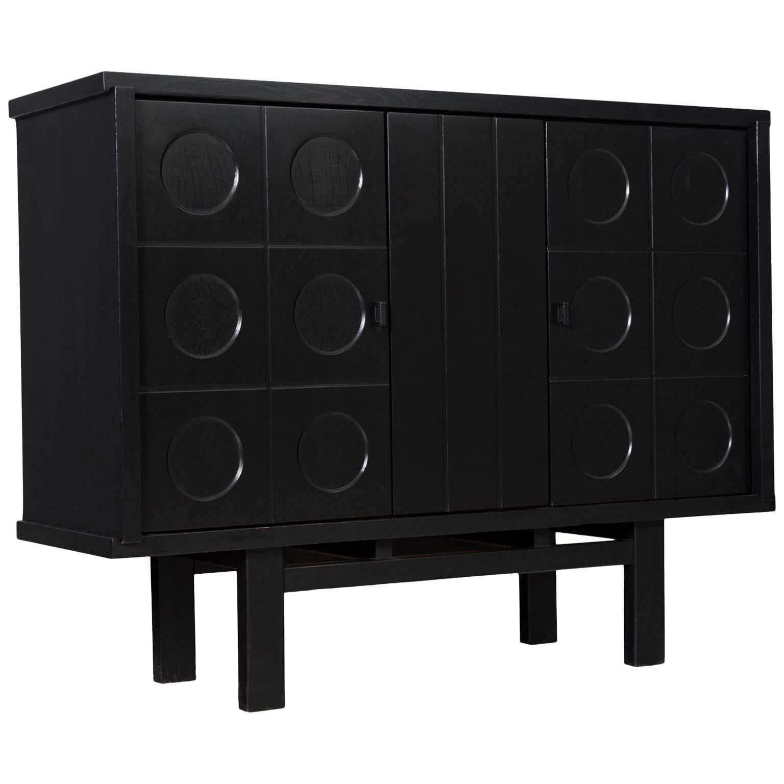 Black Brutalist Highboard with Graphical Door Panels For Sale at 1stDibs