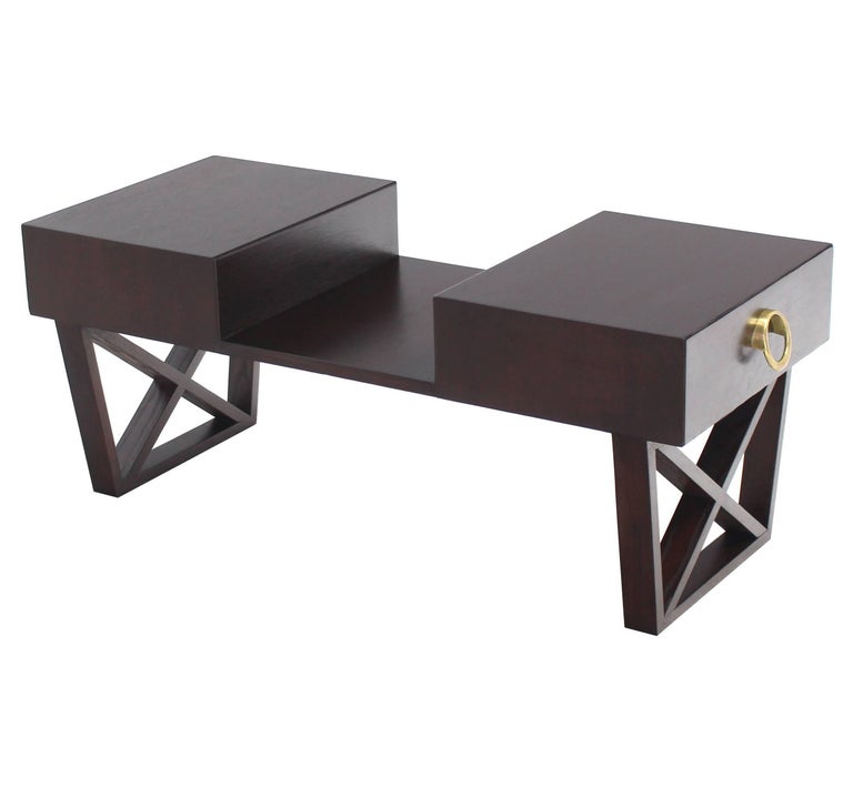 Bi Level Coffee Table with Two Side Drawers Storage in Espresso Finish ...