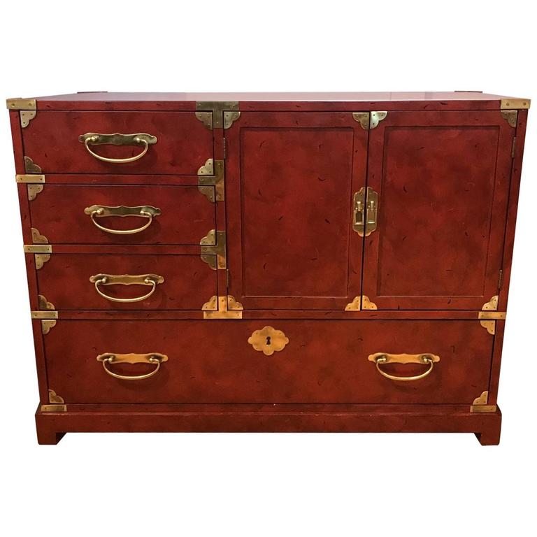 Asian Style Campaign Chest with Cinnabar Finish at 1stDibs