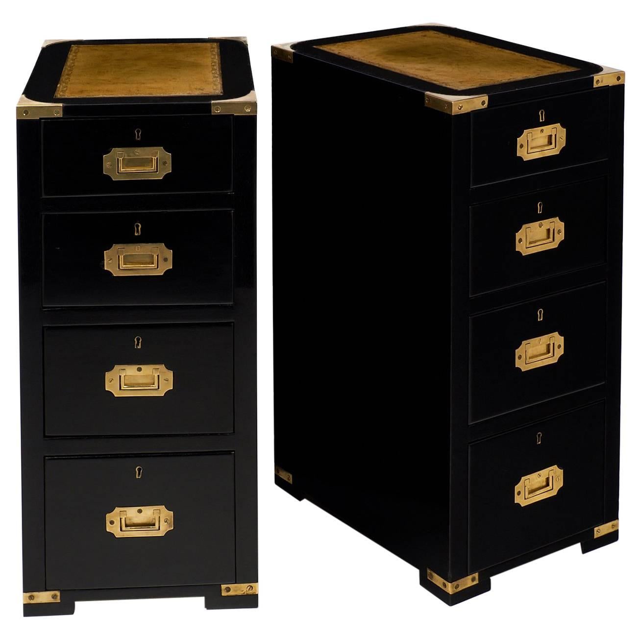 Vintage English Campaign Style Ebonized Side Tables at 1stDibs