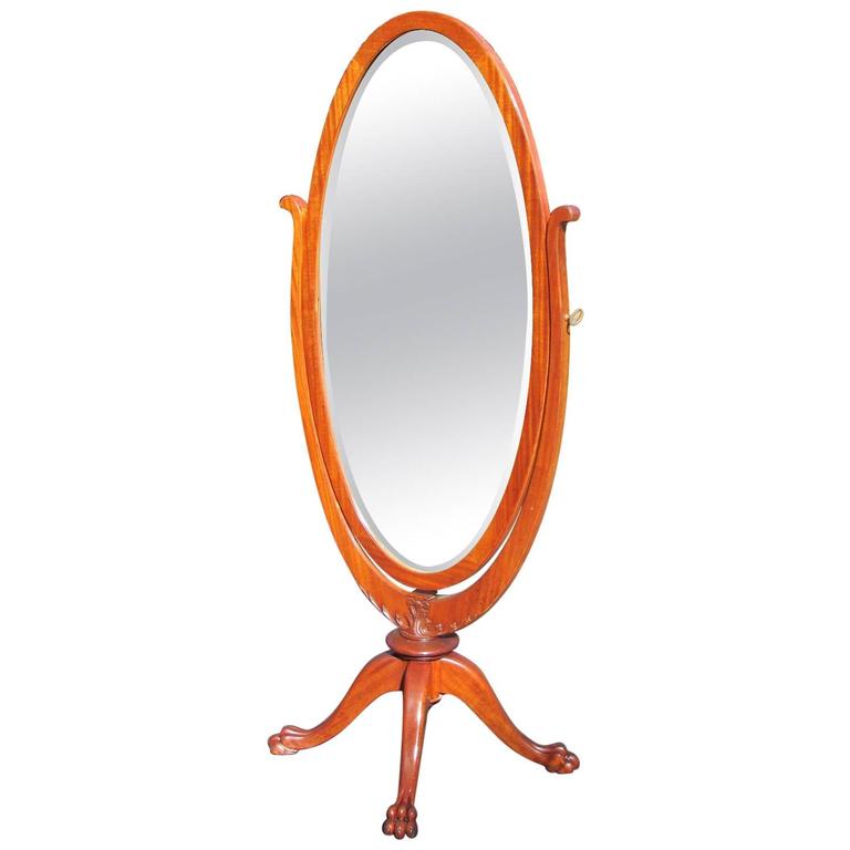 Antique Mahogany Claw Foot Cheval Mirror For Sale at 1stDibs