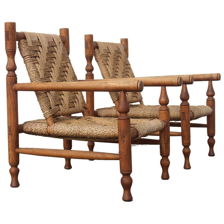 Charlotte Perriand Style Sisal Rope Easy Chairs. France 1950's at ...