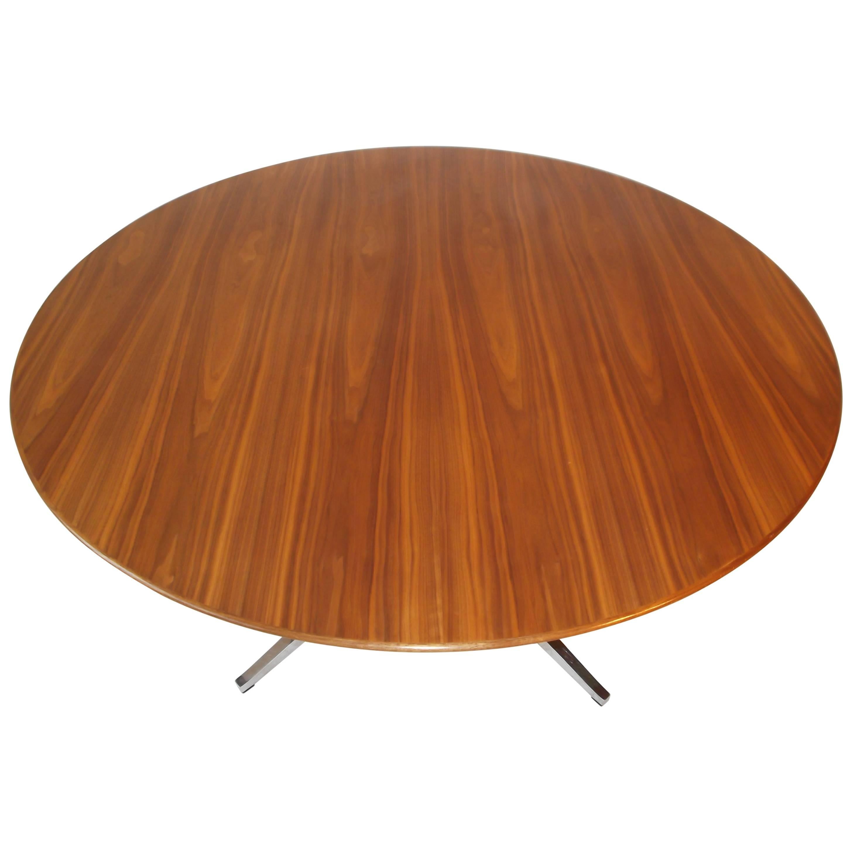 Amazing Walnut Grain Florence Knoll Round Dining Conference Table at ...