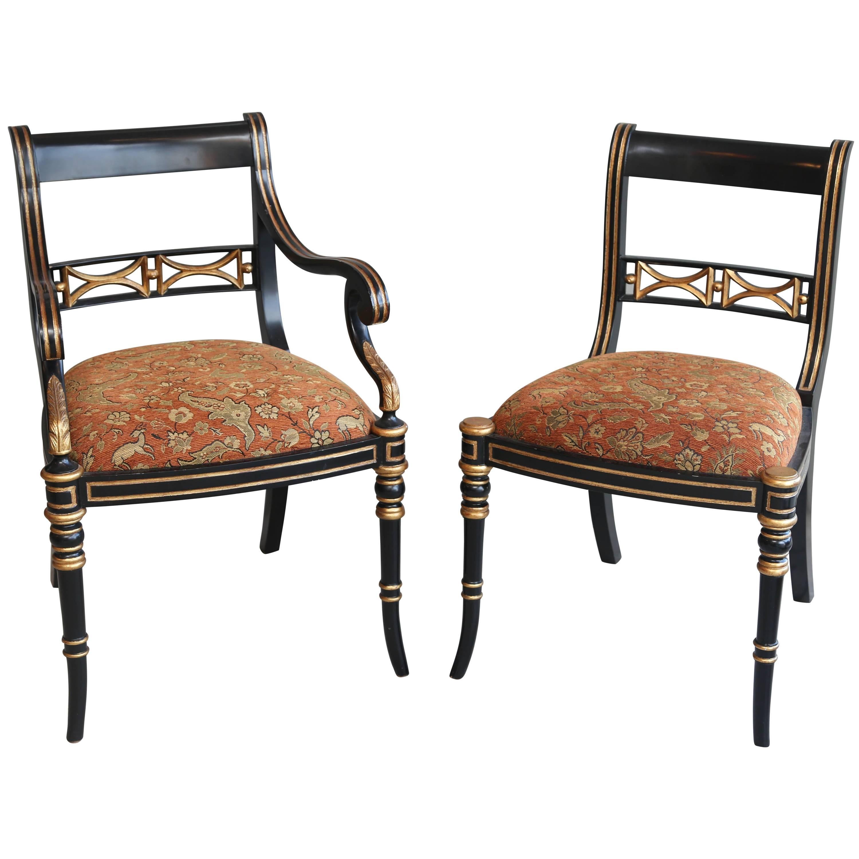 Set of Six Maitland Smith Gilt Ebony Color Dining Chairs at 1stDibs ...