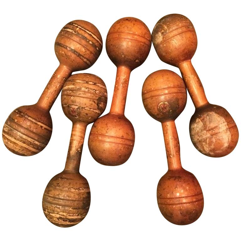 Pairs of Antique Wooden Dumbbell Hand Weights For Sale at 1stdibs