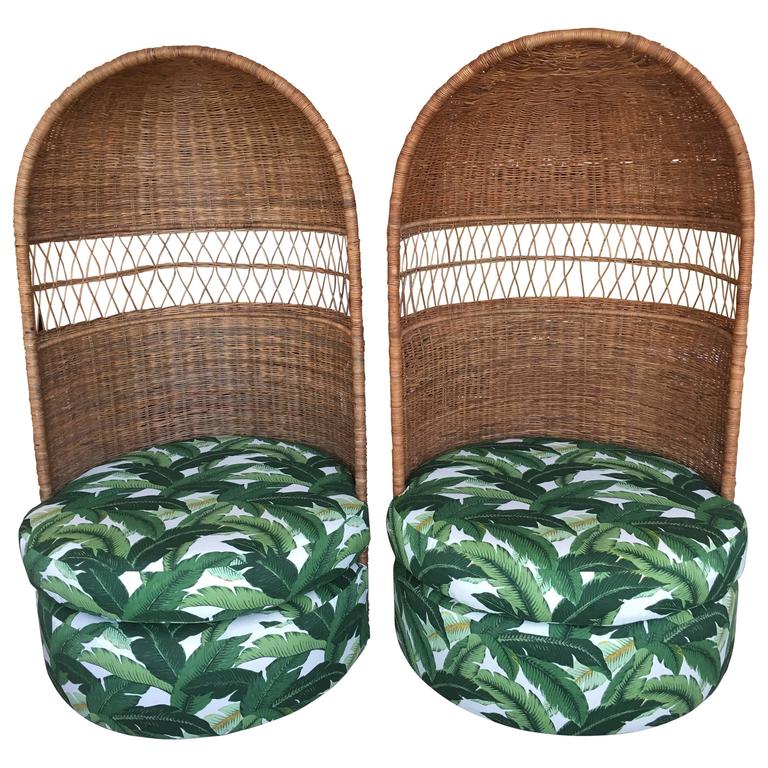 Rattan Dome Hooded Pair of Vintage Chairs Tropical Leaf Palm Beach ...