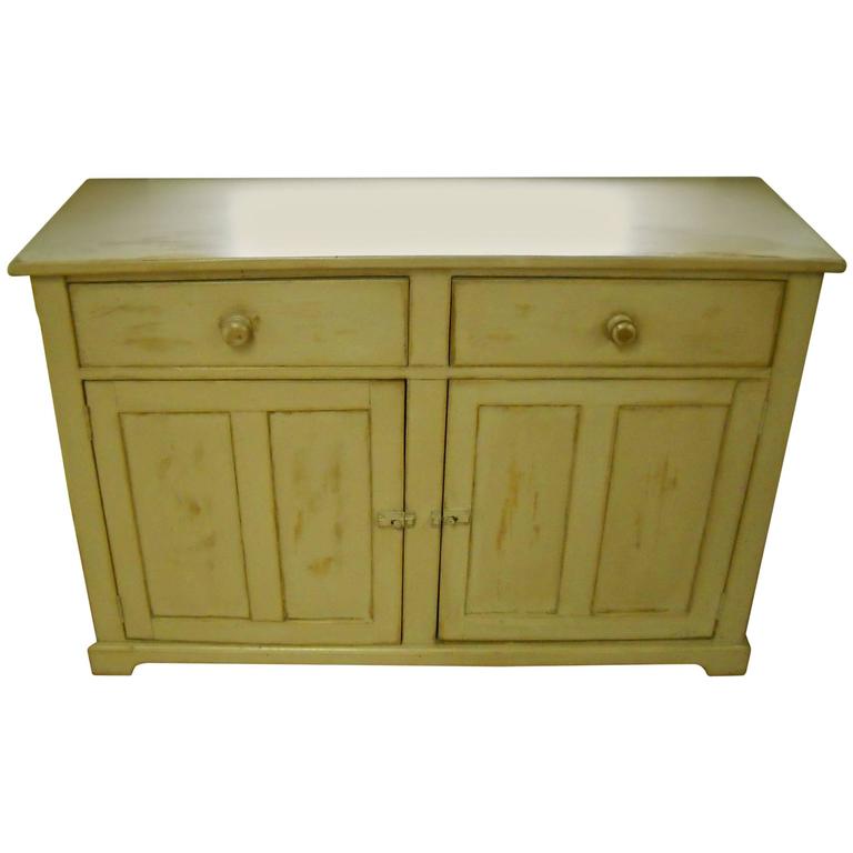 Two-Door, Drawer Original Painted English Buffet with Railing For Sale ...