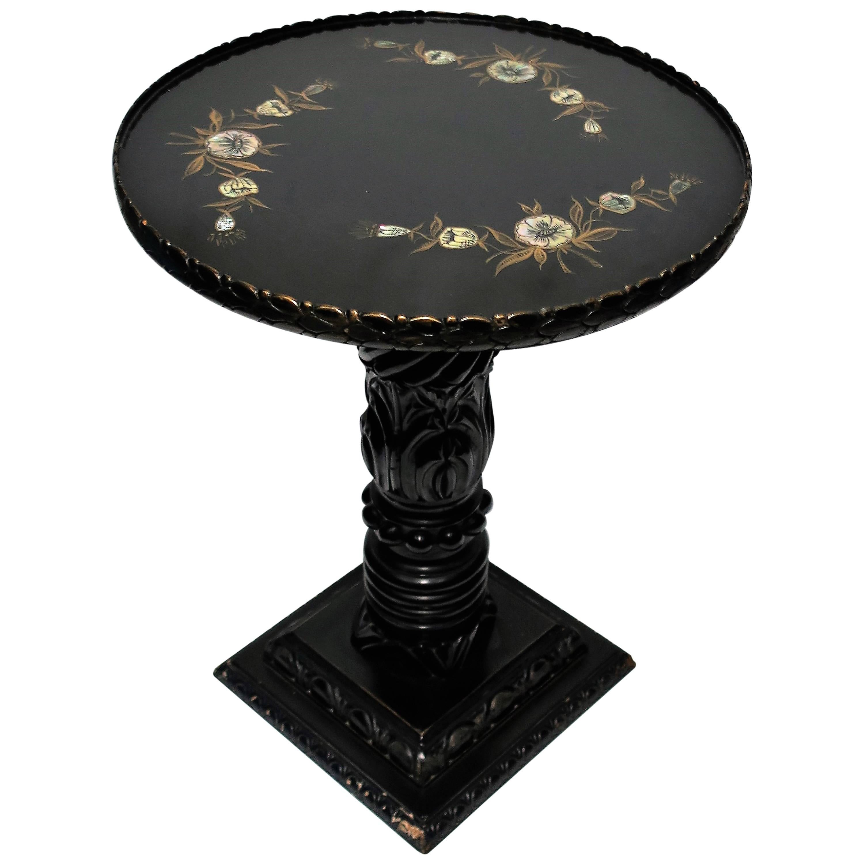 Vintage Black Lacquer Side Table For Sale at 1stDibs | vintage black ...