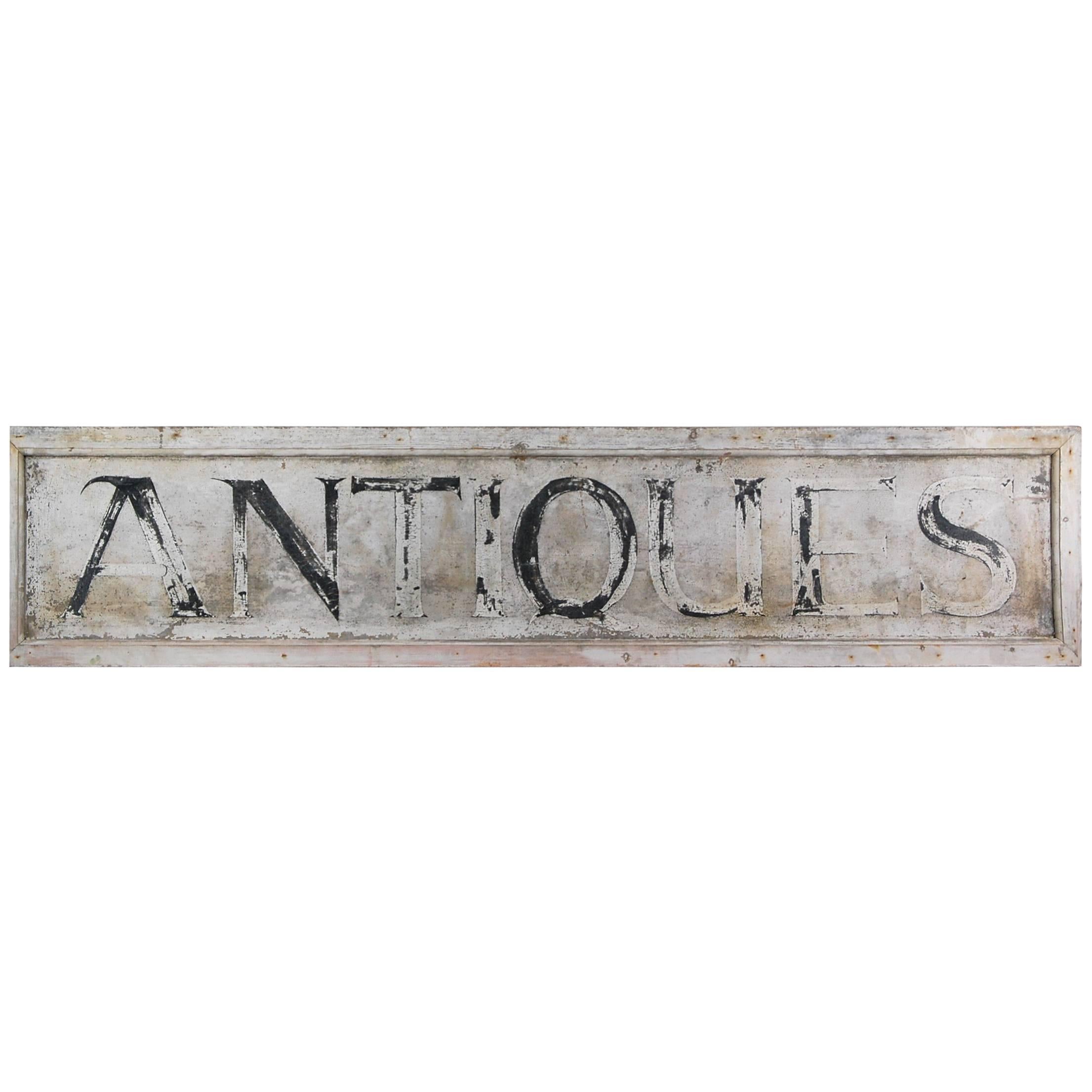 20th Century Distressed Antiques Shop Sign at 1stDibs