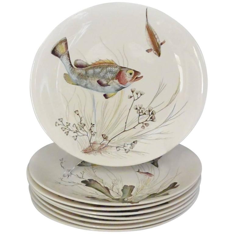 Set of Eight Vintage English Fish Plates For Sale at 1stDibs