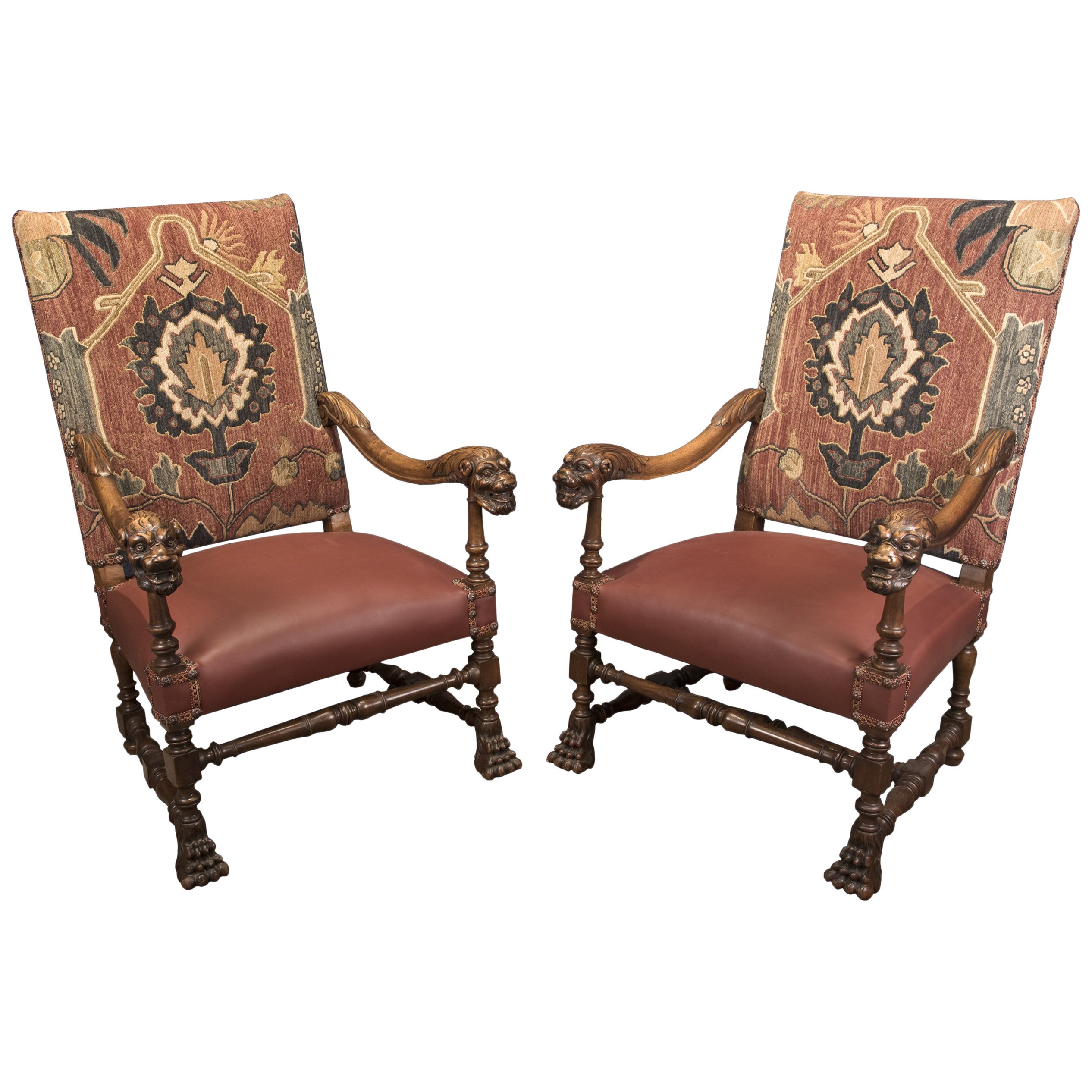 A Pair of French Louis XIV Style Armchairs / Fauteuils, Light Grey ...
