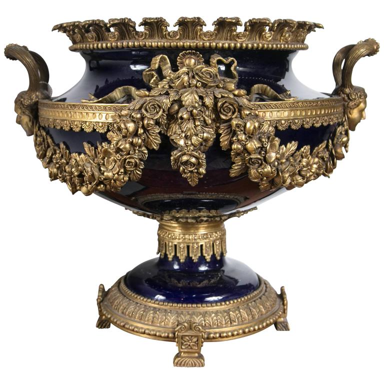 Cobalt Blue Porcelain and Bronze Center Piece at 1stDibs
