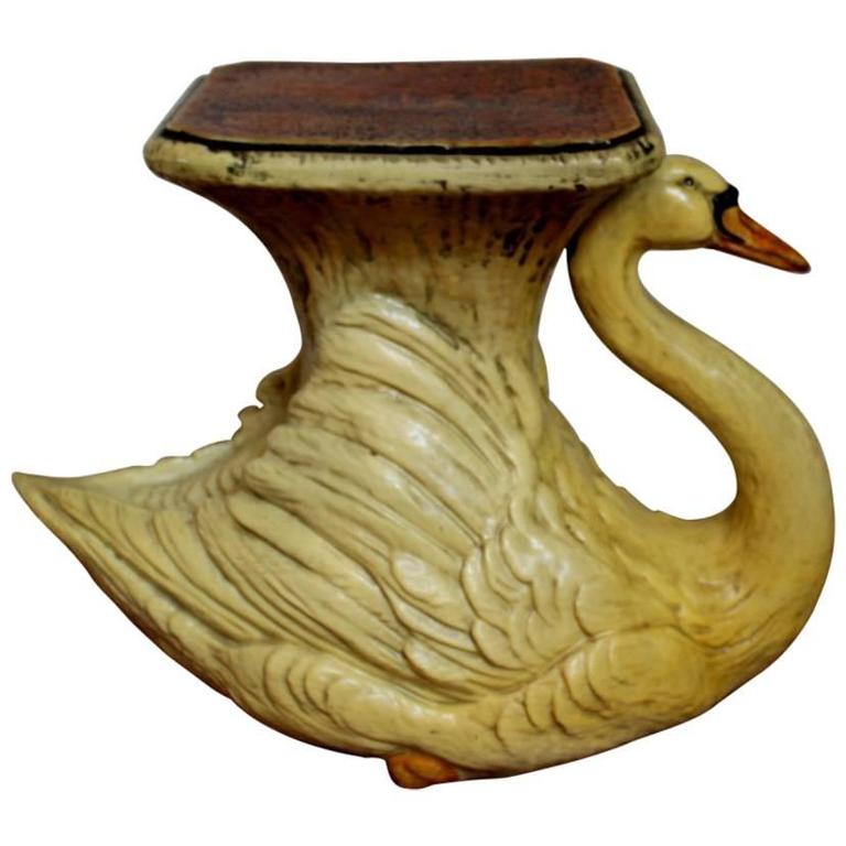 Mid-Century Terra Cotta Style Swan Form Garden Stool Bench at 1stDibs