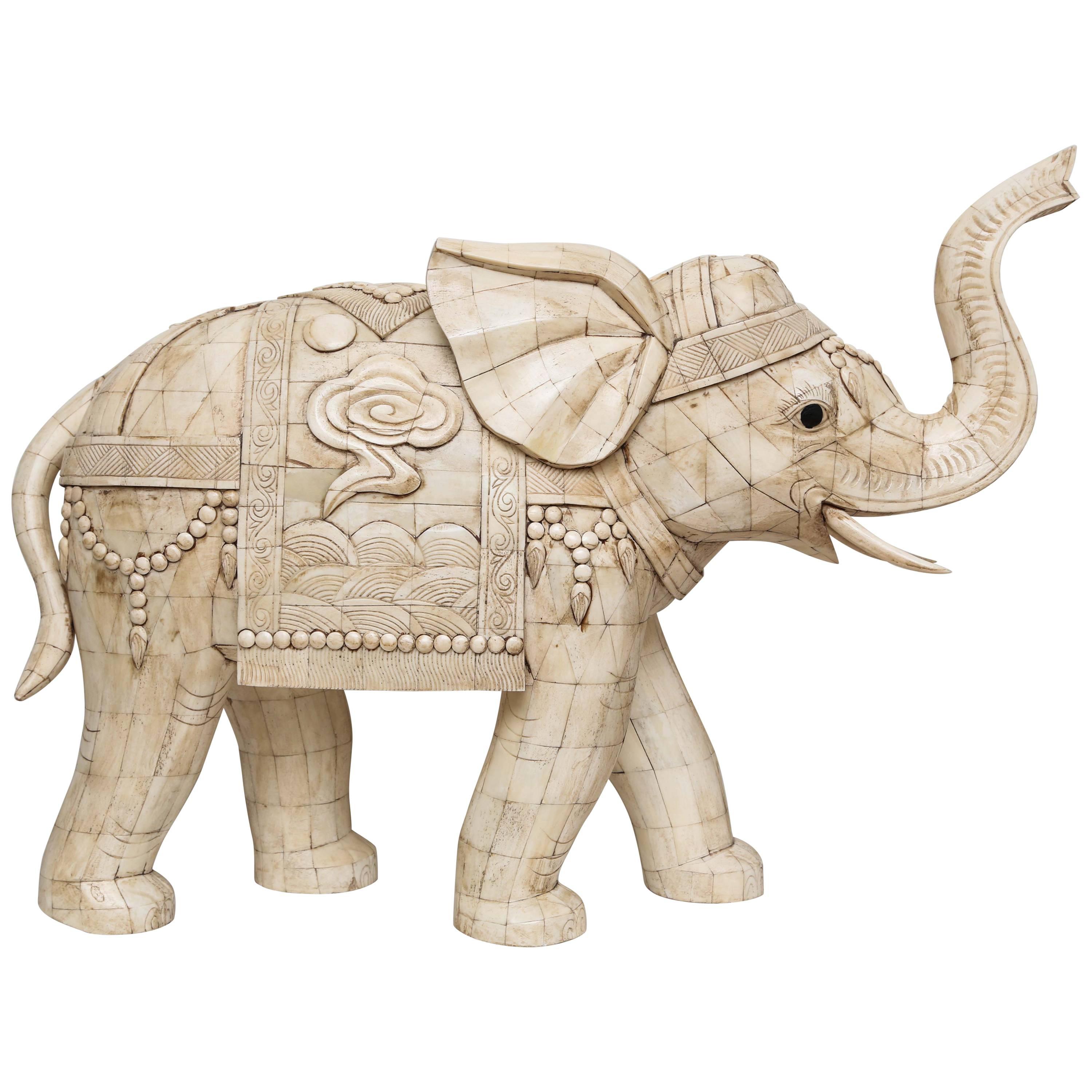 Large Inlaid Bone Elephant at 1stDibs | elephant bone