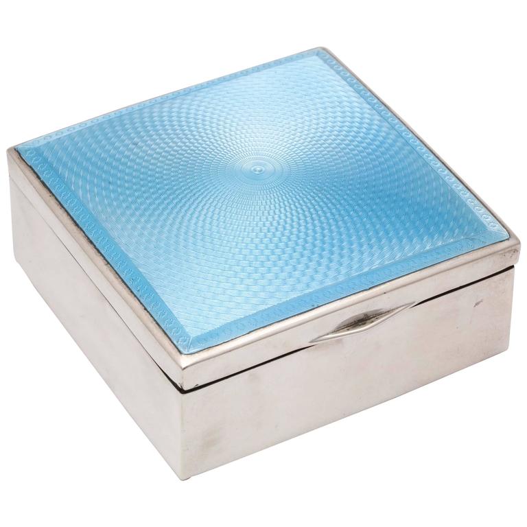 Art Deco Sterling Silver and Blue Guilloche Enamel Table Box at 1stDibs
