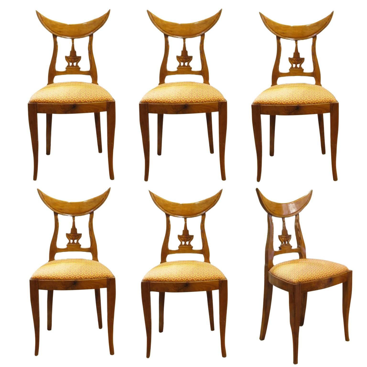 Set of Six Tuscan Directory Chairs in Solid Walnut with Sickle Moon ...