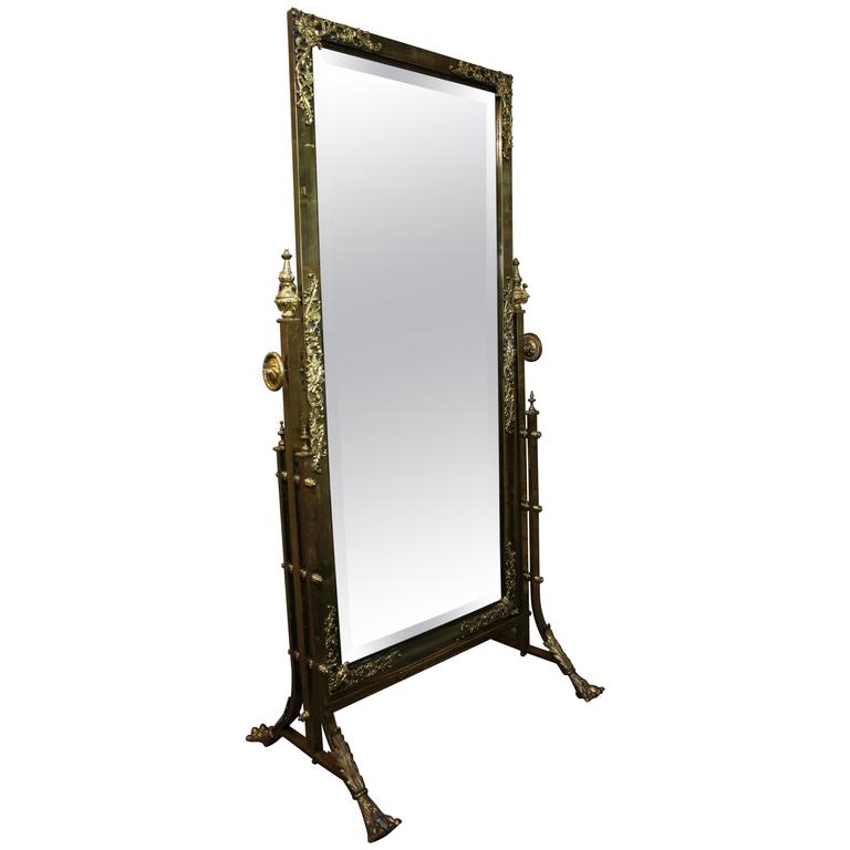 French Brass Cheval Mirror with Gilt Bronze Mounts For Sale at 1stdibs