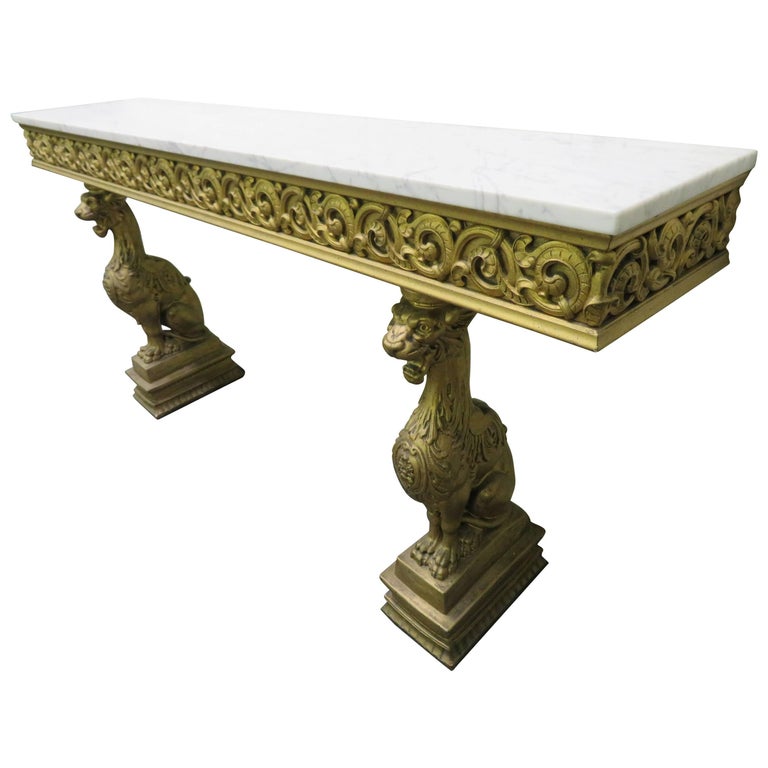Awesome Gothic Gold Griffon Pier Mount Marble-Top Console Table Regency ...