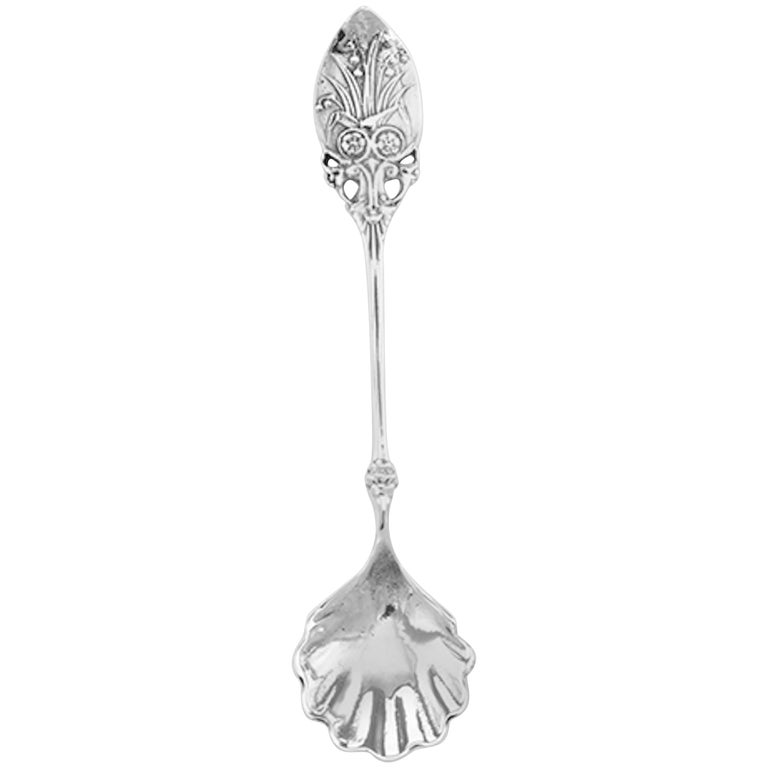 Sterling Silver Floral with Shell Bowl Master Salt Spoon For Sale at ...