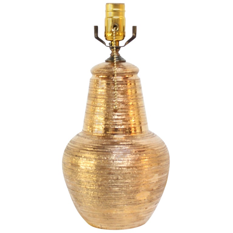 Italian Ceramic Table Lamp in Textured Gold Glaze For Sale at 1stDibs