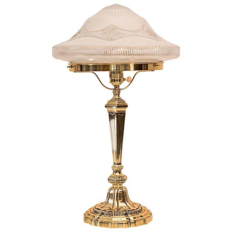Historistic Table Lamp with Original Glass Shade For Sale at 1stDibs