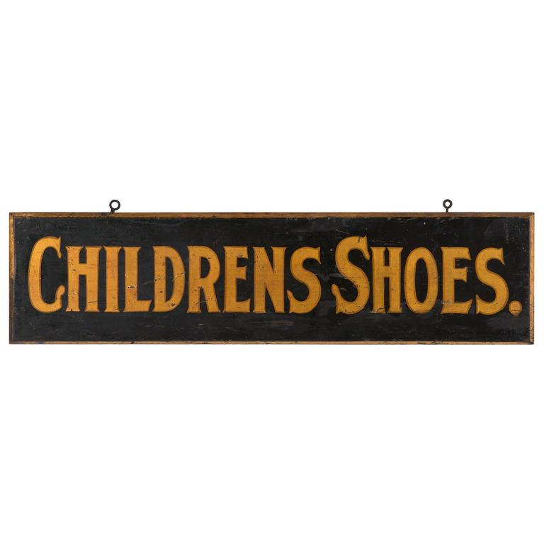 "Children's Shoes" Hand-Painted Wooden Store Sign, circa 1890 at 1stDibs