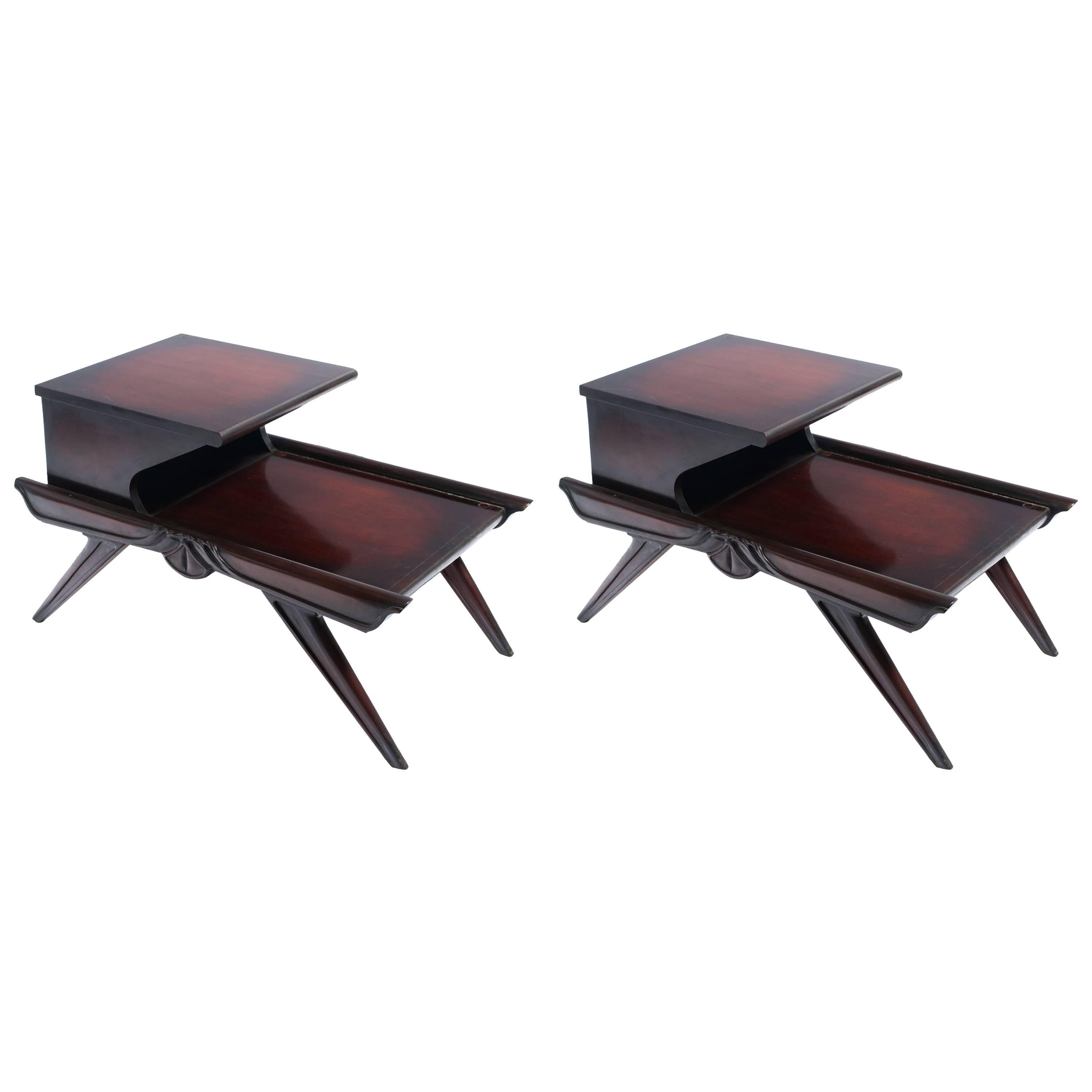 Antique Chinese Chippendale Flame Mahogany Step Down Nightstand Side ...