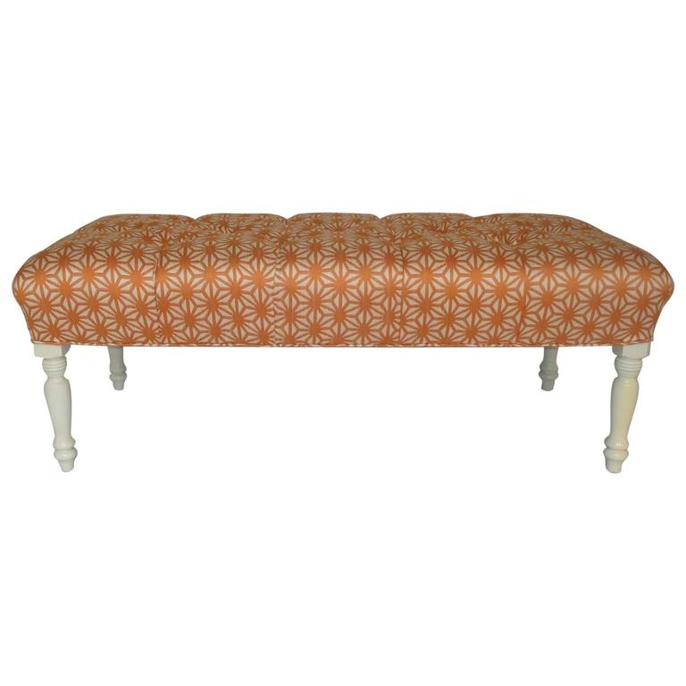1960s Thibaut Orange Starburst Linen Upholstered Bench at 1stDibs