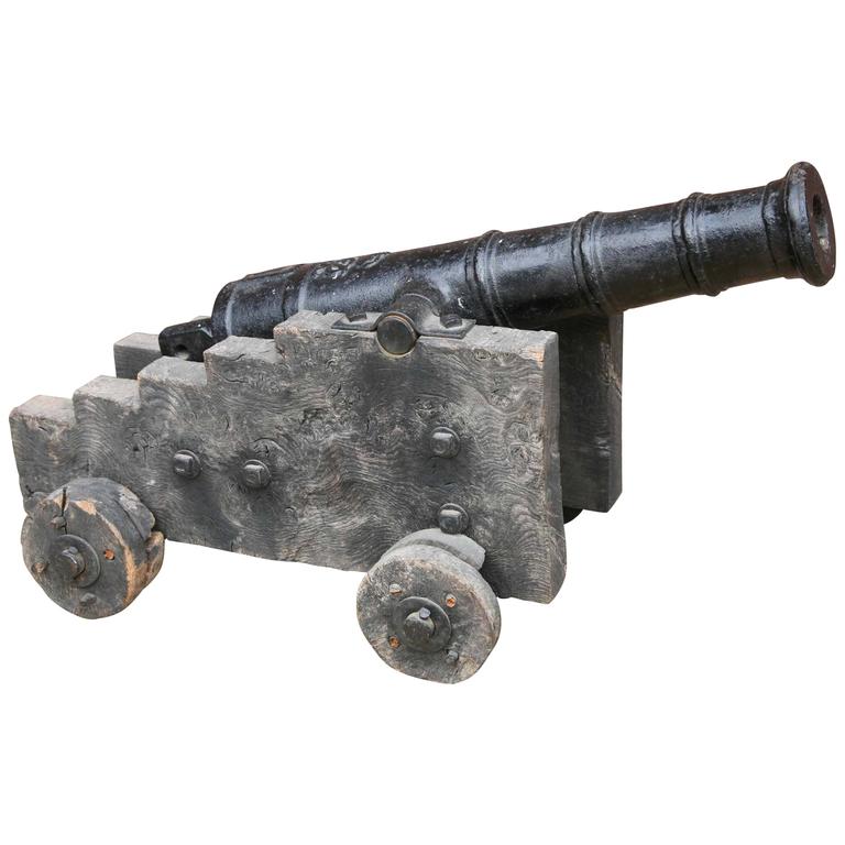 George III Cast Iron Cannon on Elm Carriage Royal G R Initials, England ...