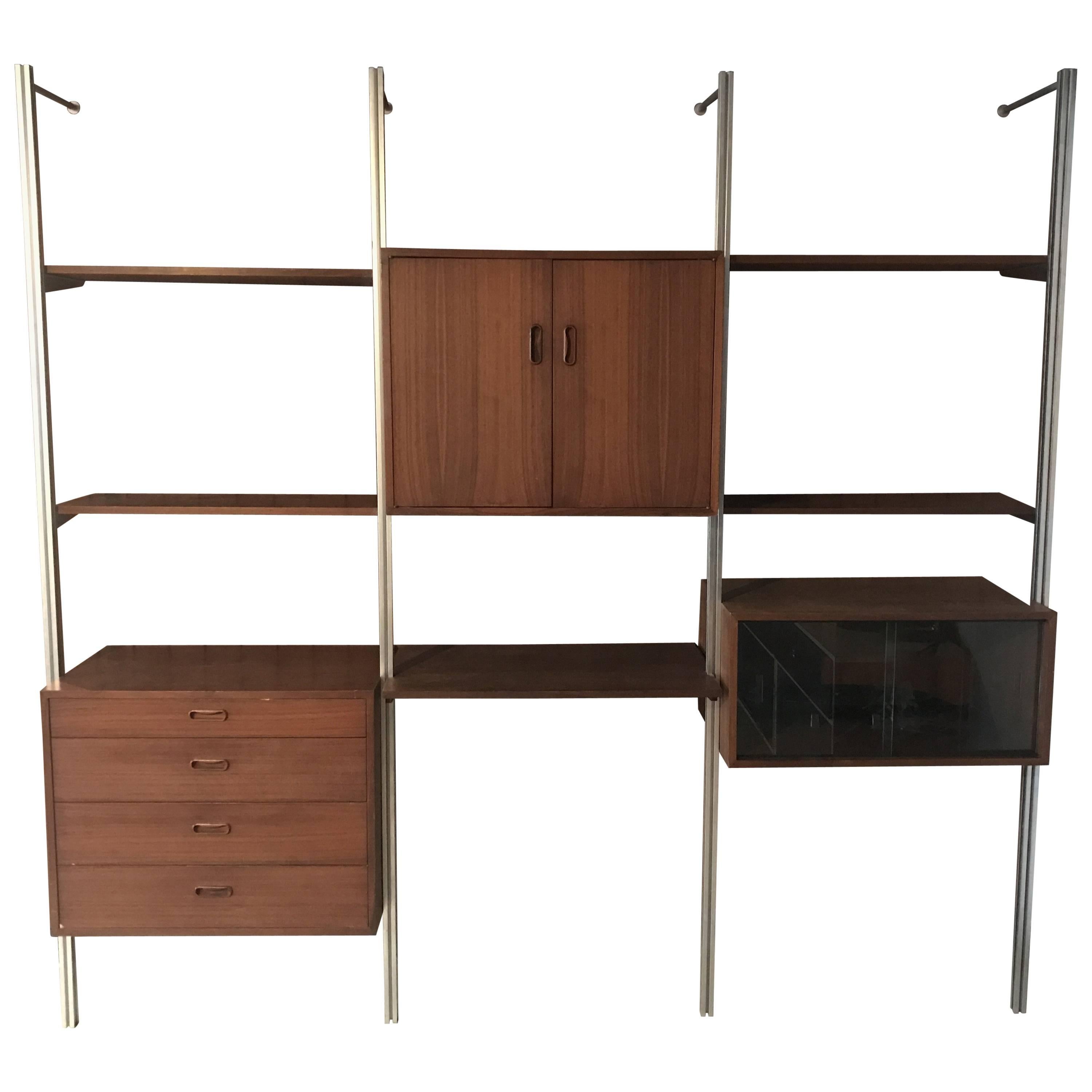 George Nelson Omni Storage Wall Unit Walnut, Three Bay at 1stDibs