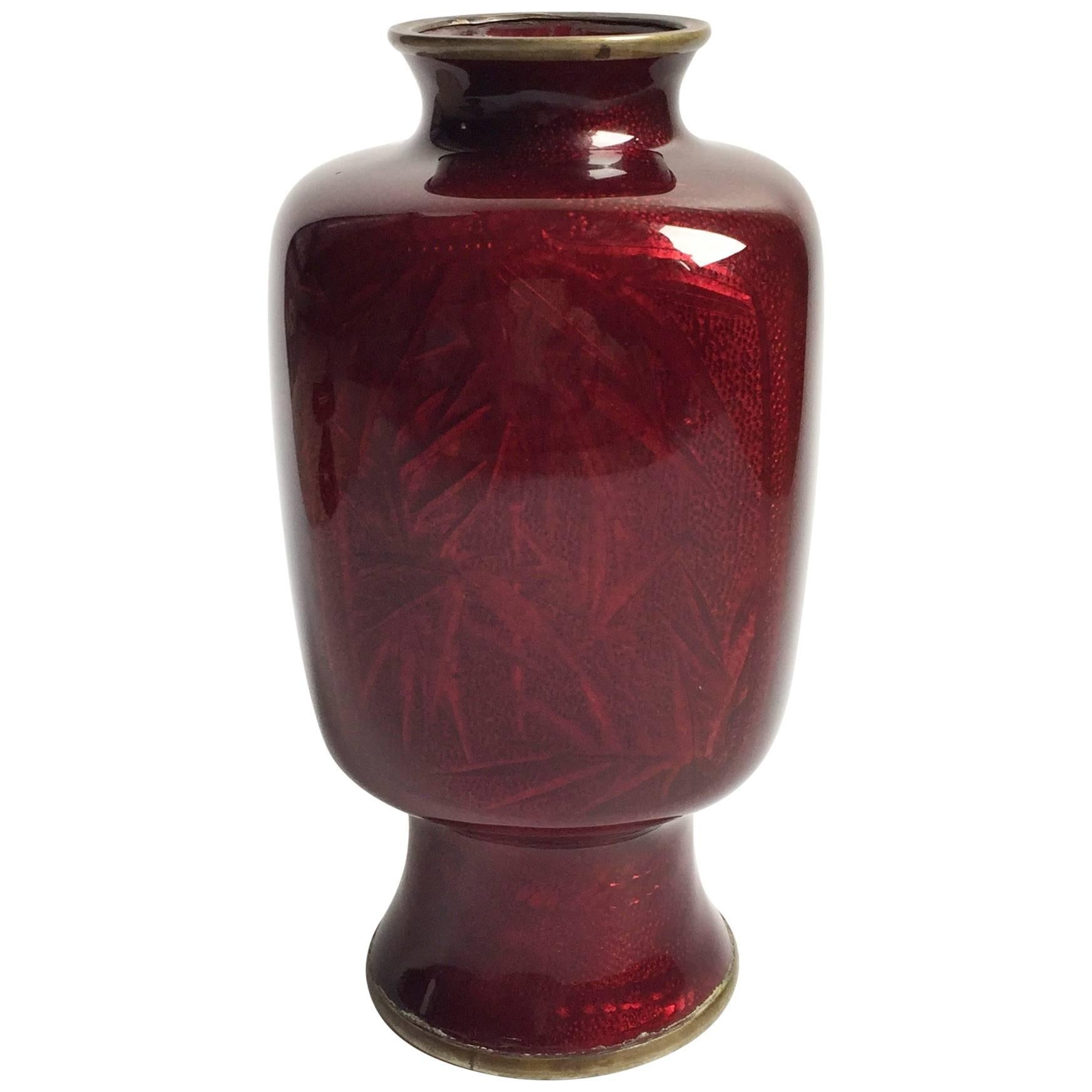 Rare Red Japanese Cloisonné Vase For Sale at 1stDibs