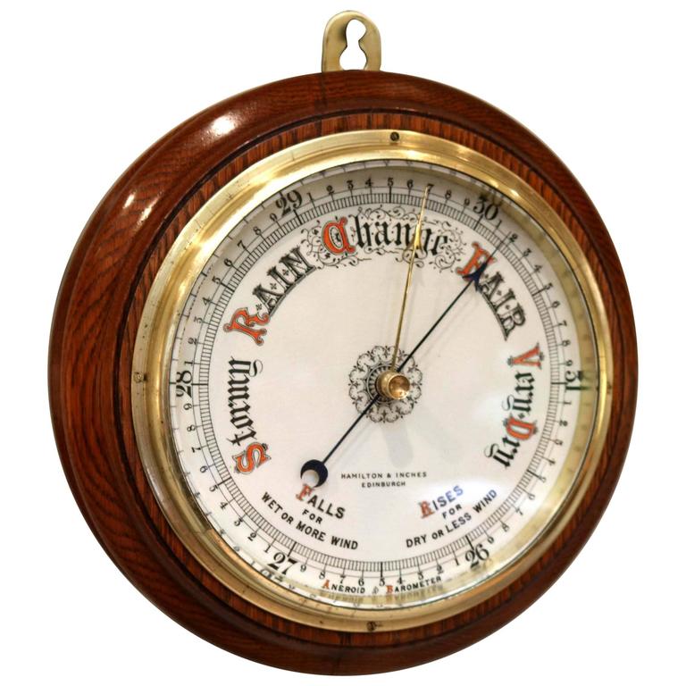 Circular Oak Aneroid Barometer at 1stDibs
