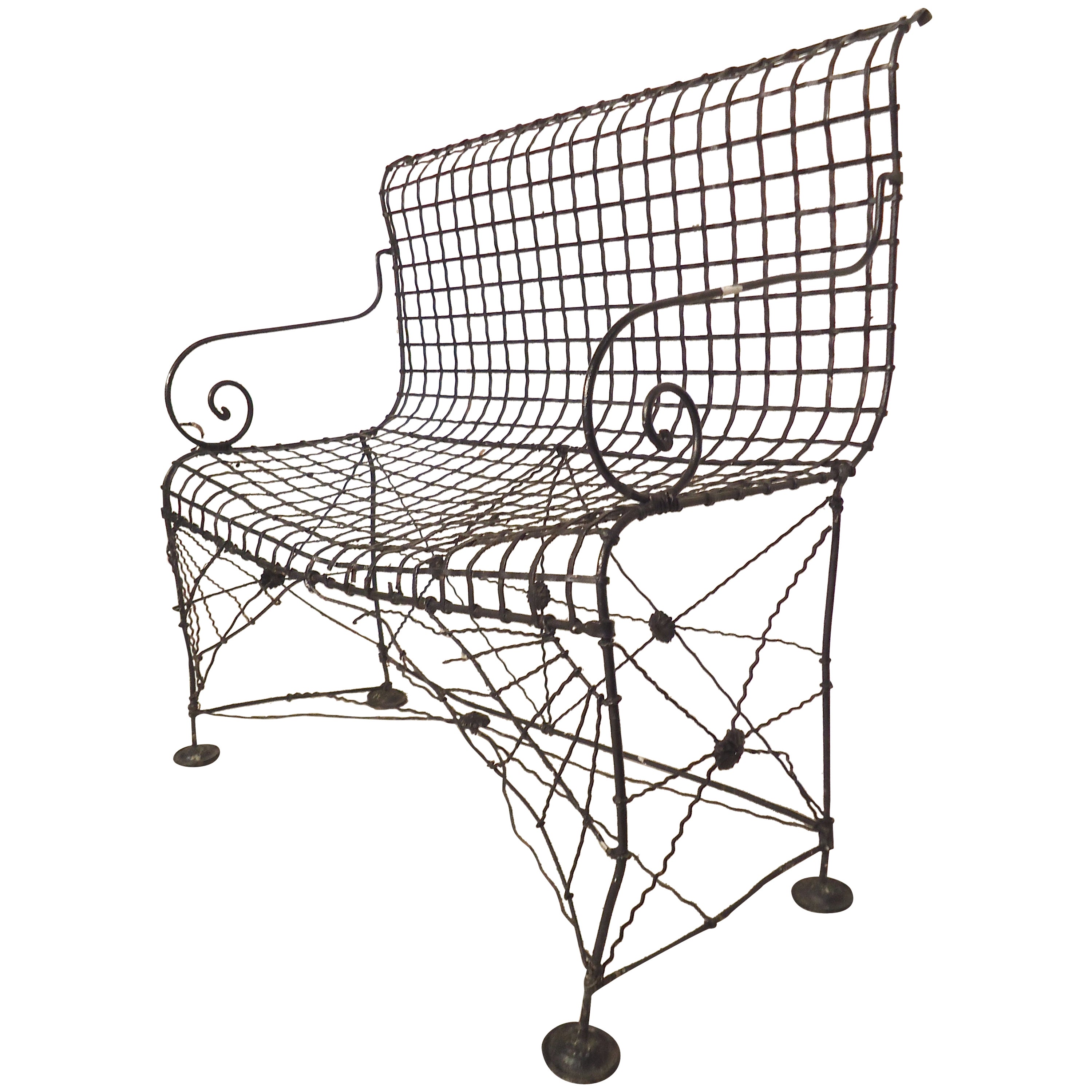 Charming English Wrought Iron Strap Bench at 1stDibs
