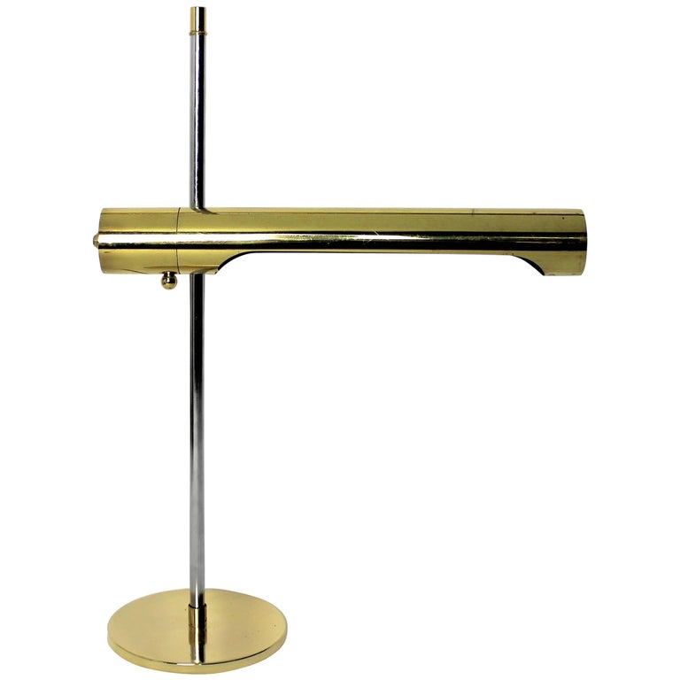 Sleek Brass and Chrome Telescoping Desk Lamp, 1970s at 1stDibs