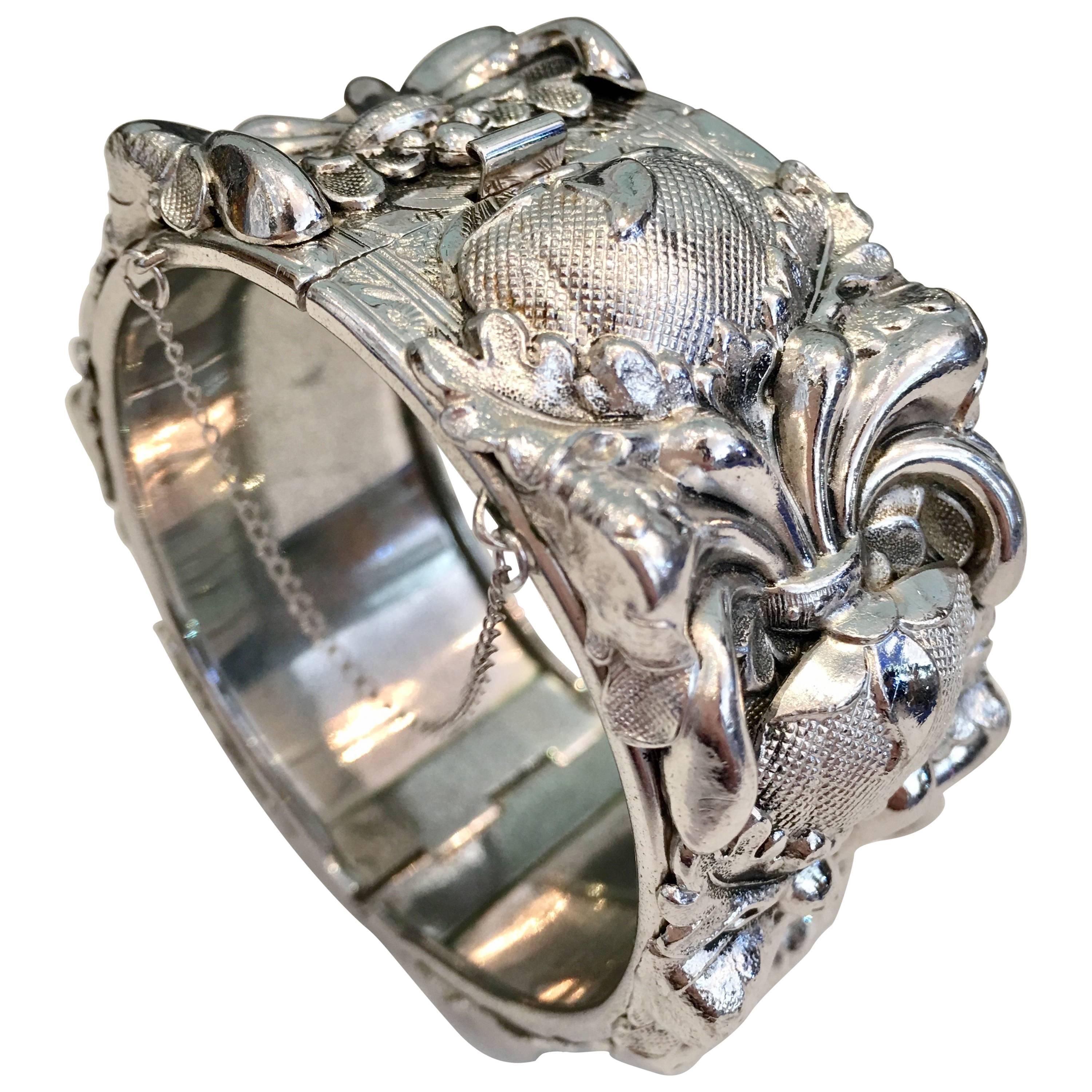 Vintage Whiting and Davis Silver High Relief Art Nouveau Style Bracelet ...