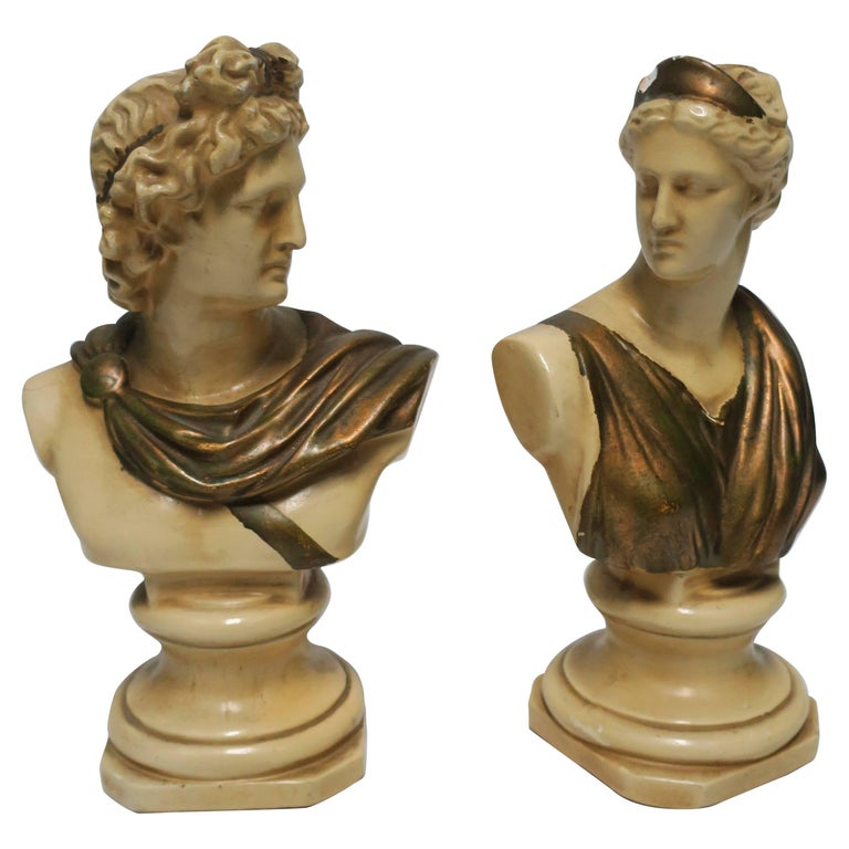 Pair Midcentury Italian Male and Female Classic Roman Bust Sculptures ...