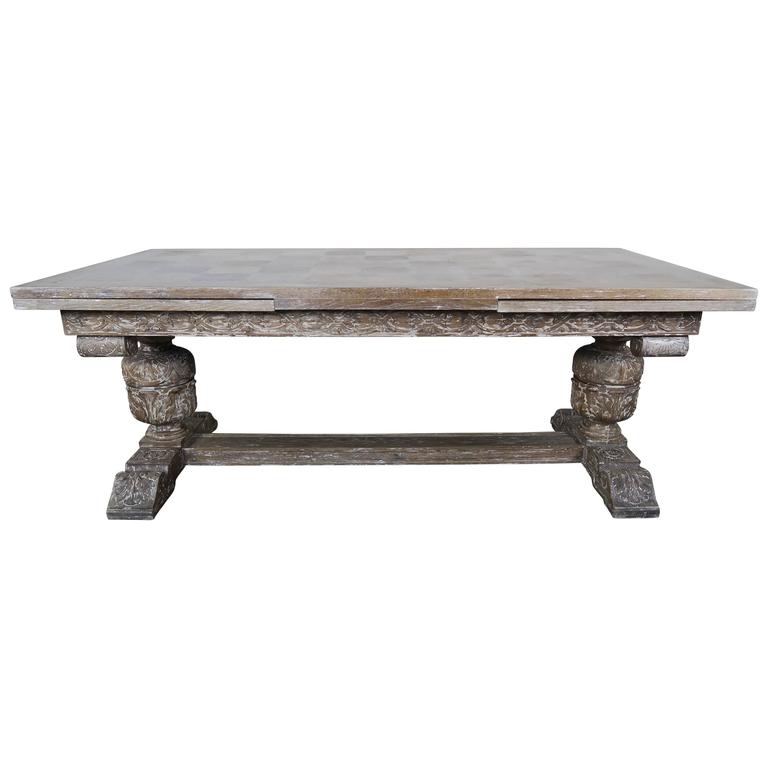 English Oak Washed Refractory Table with Leaves at 1stDibs