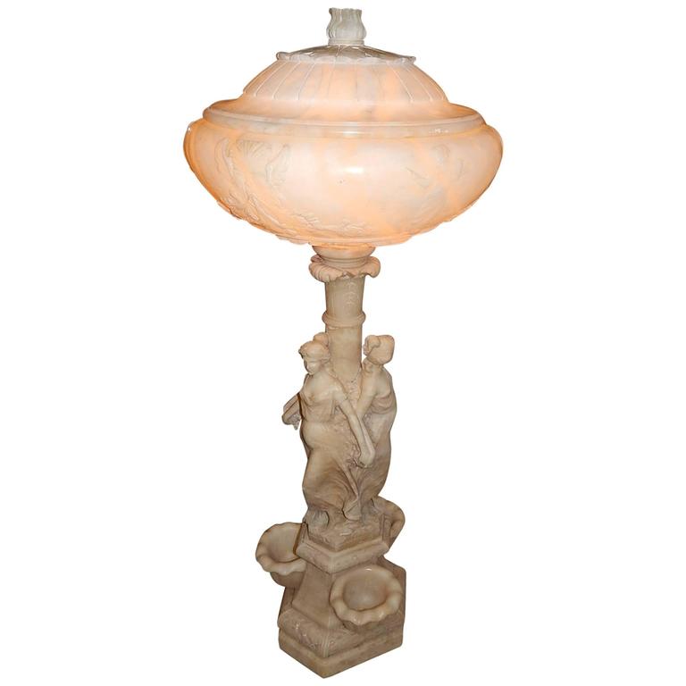 Large and Impressive 42" Carved Alabaster Lamp of the Three Graces For ...