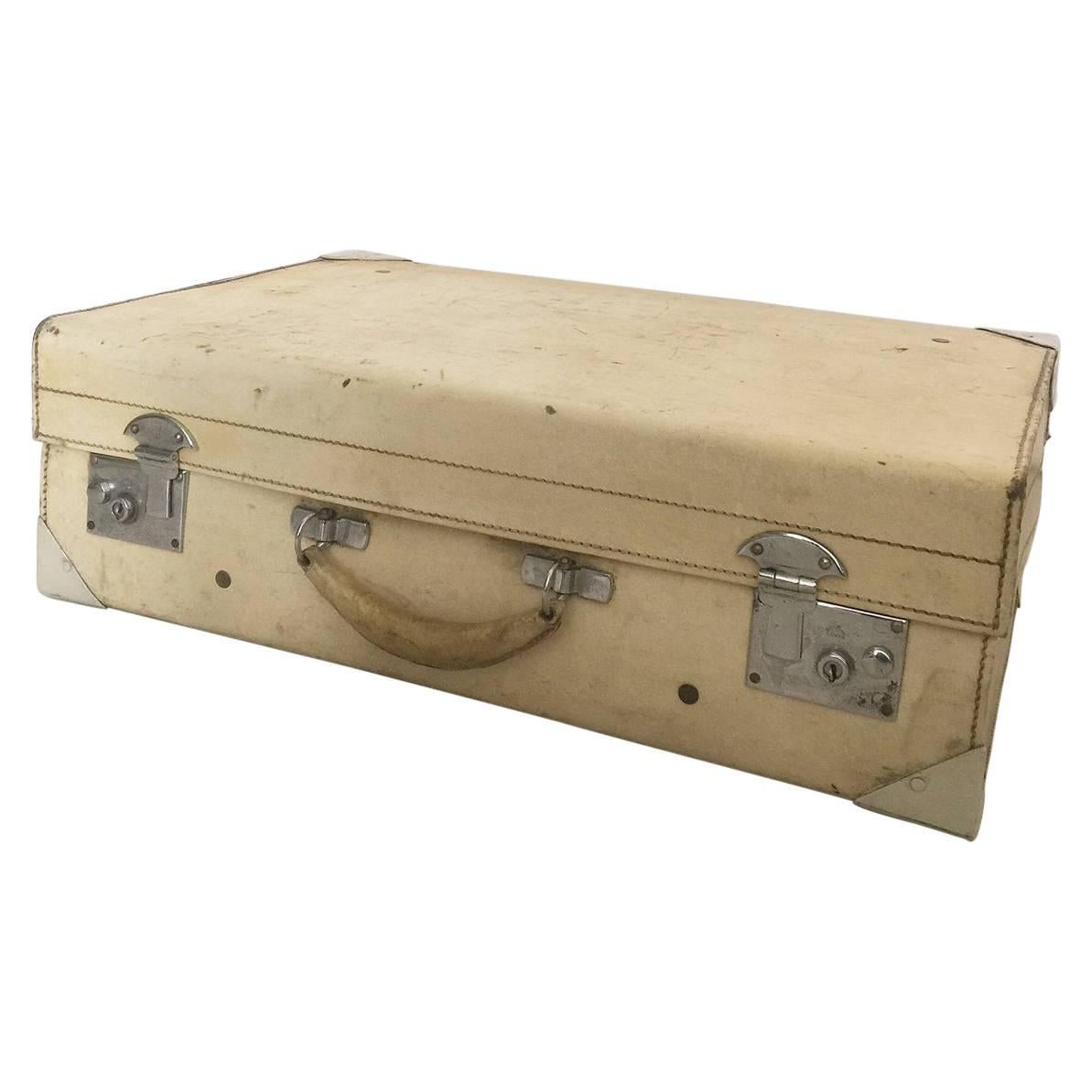 Vintage vellum luggage suitcase trunk For Sale at 1stDibs
