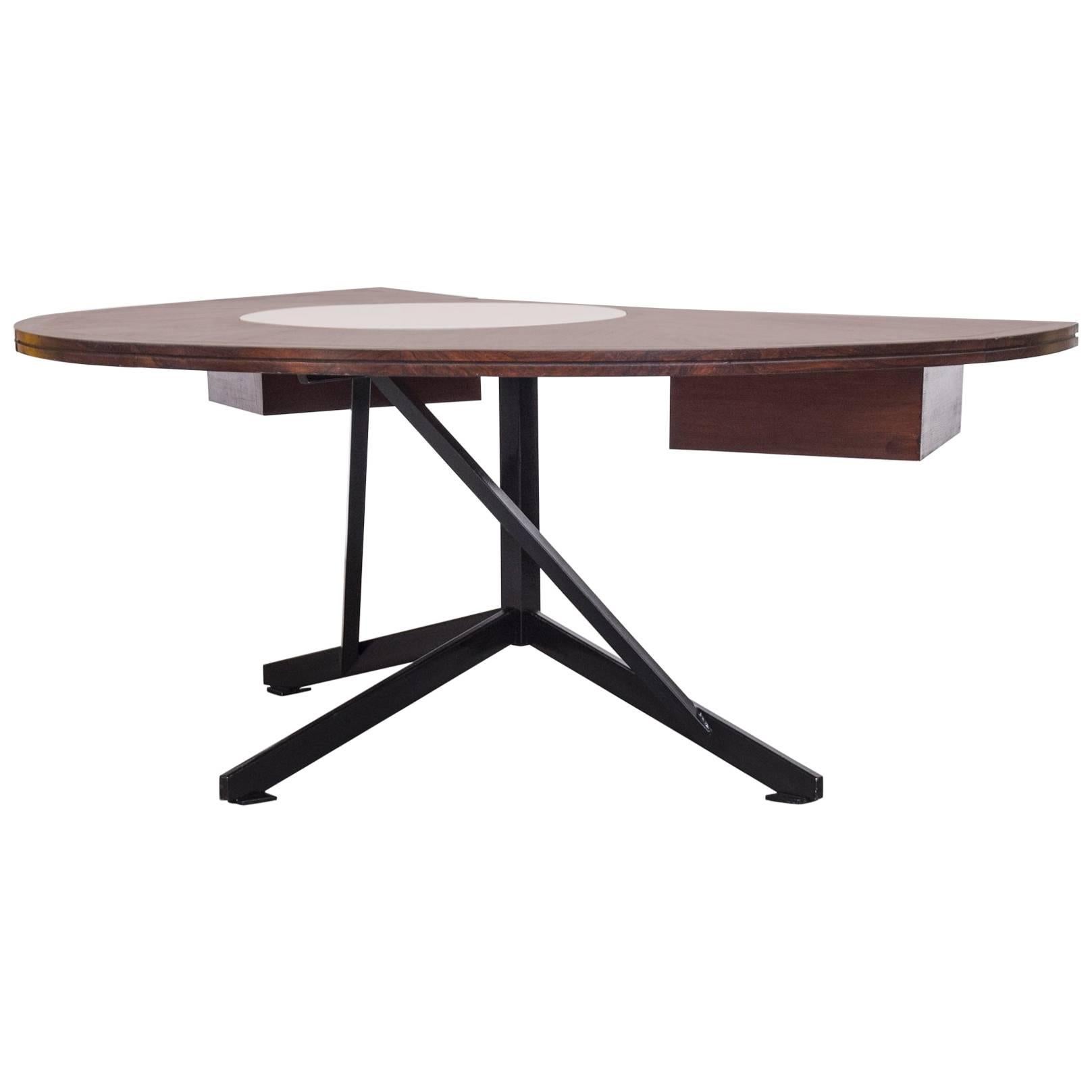 Mid-Century Half-Circle Rosewood Desk on Black Frame at 1stDibs