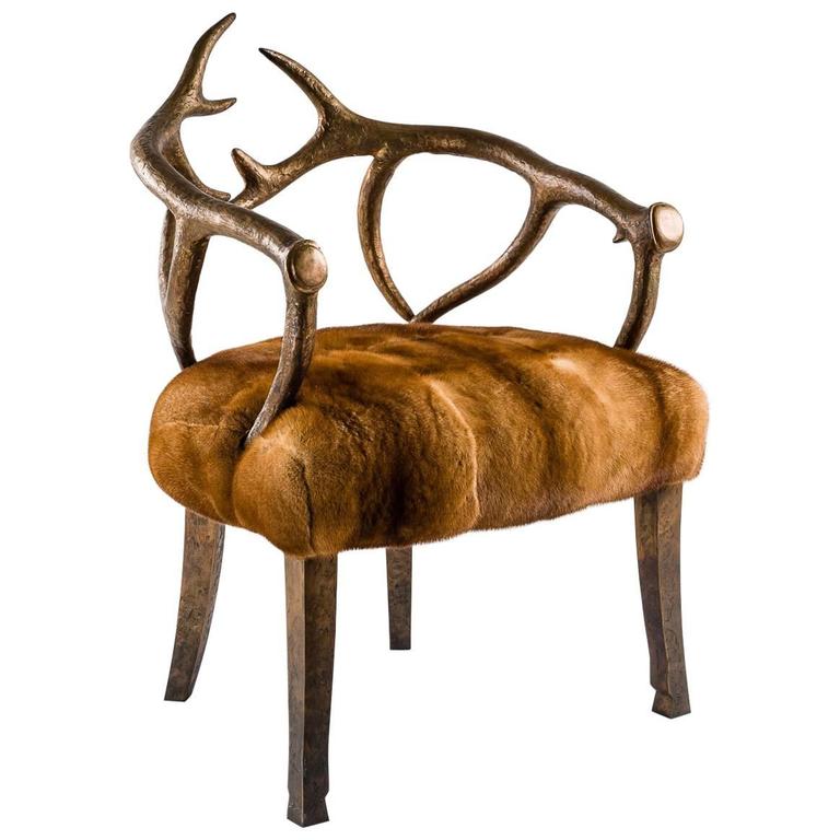 Deer Bronze and Fur Armchair Golden Mink Upholstery For Sale at 1stDibs ...