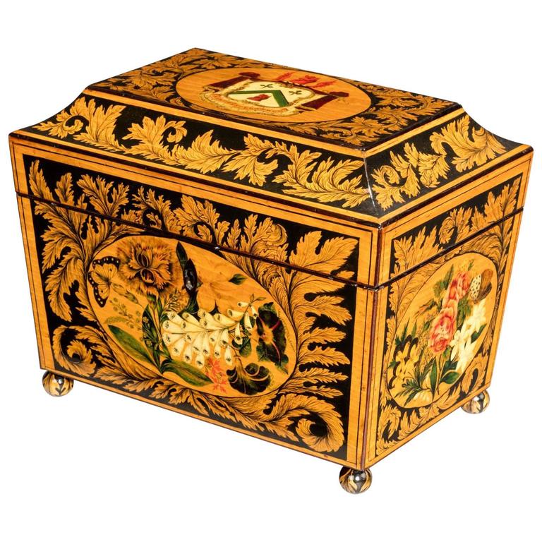 Regency Tea Caddy Decorated with Penwork at 1stDibs | what is a tea caddy
