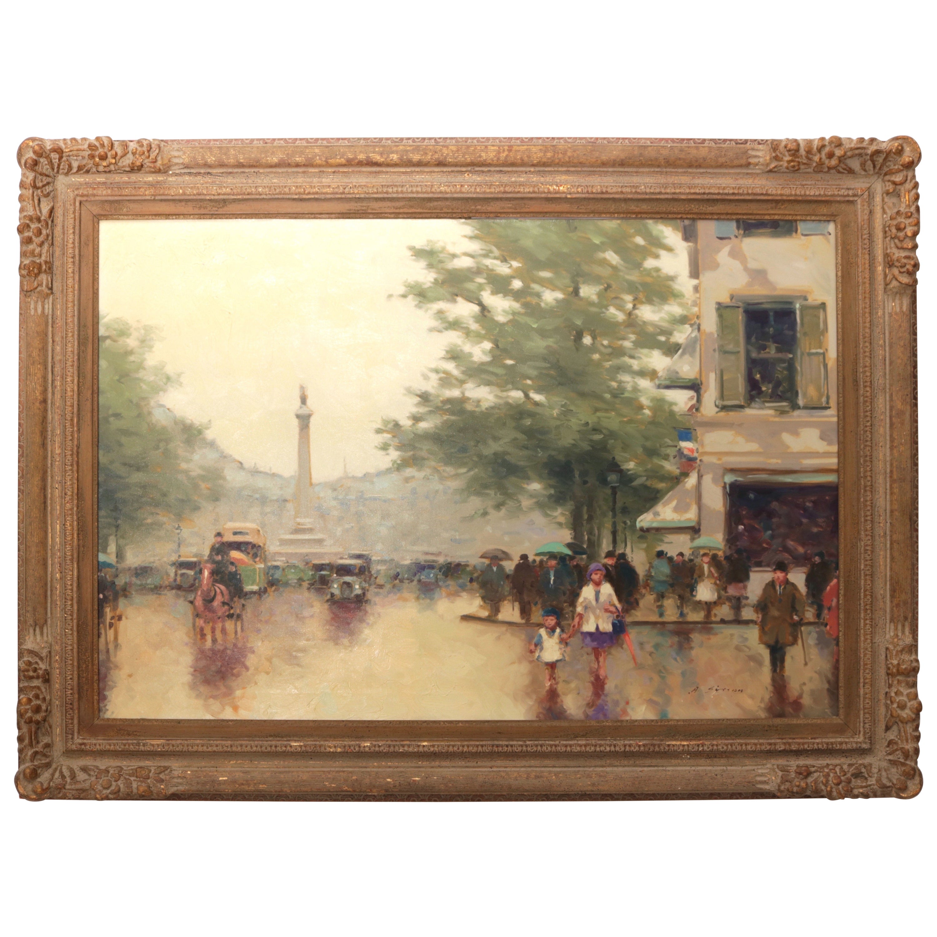 Impressionist "Parisian Street Scene" Original Oil on Canvas, Signed at ...