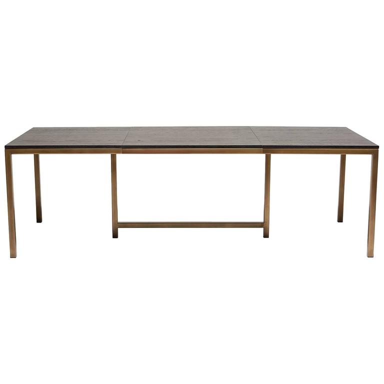 Ebonized Oak and Antique Brass Expandable Dining Table at 1stDibs