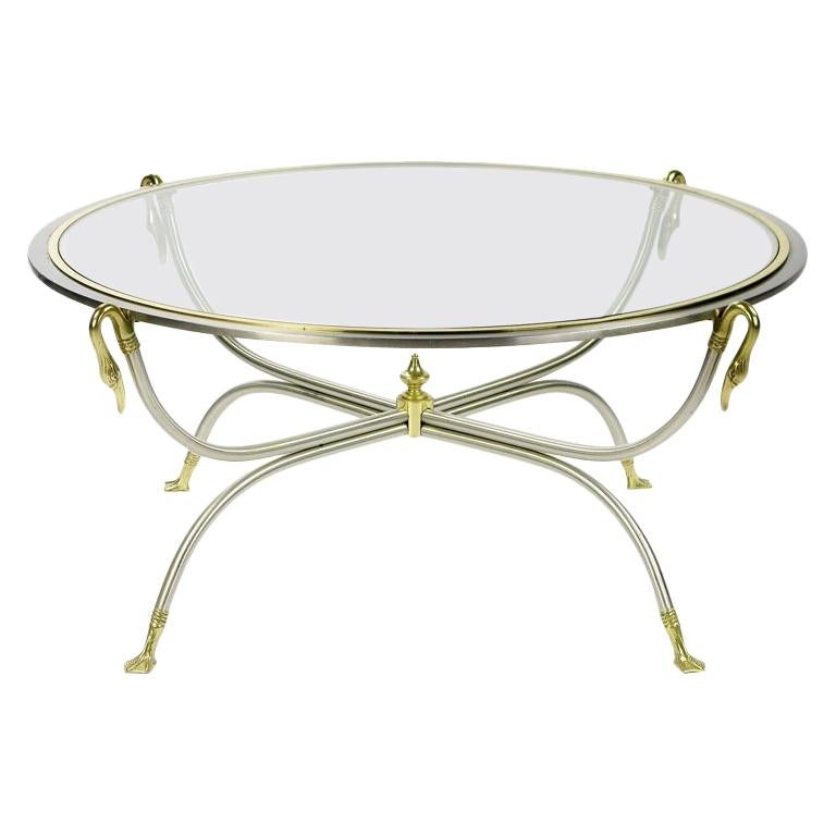 Swan Motif Italian Nickel and Brass Coffee Table For Sale at 1stDibs