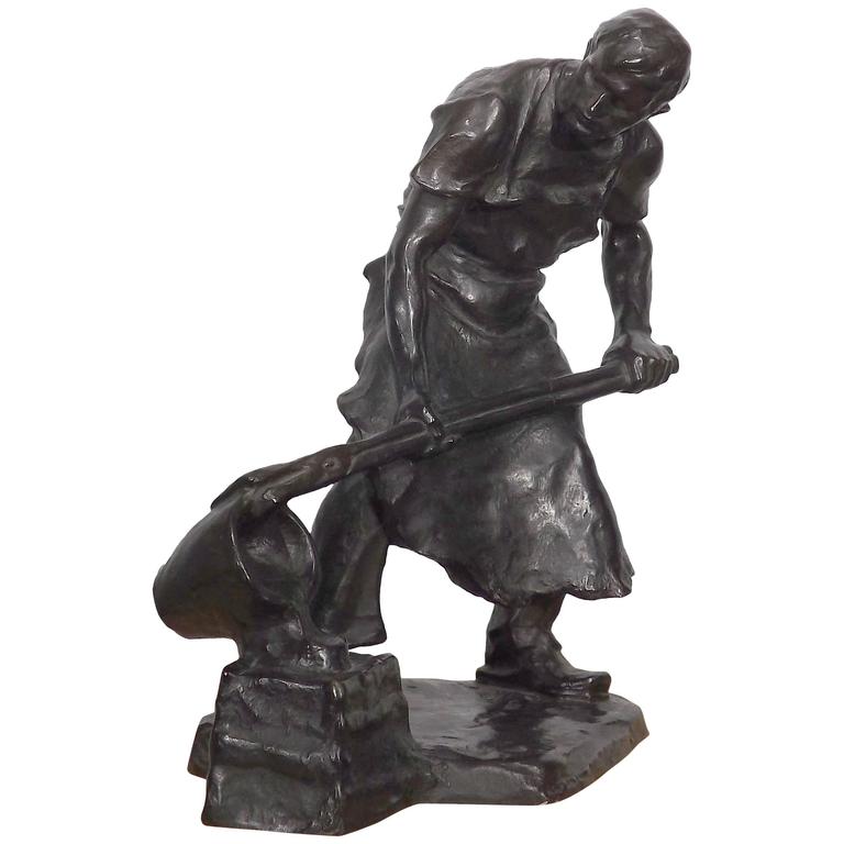 Foundry Worker Bronze Statue by Hans Muller at 1stDibs
